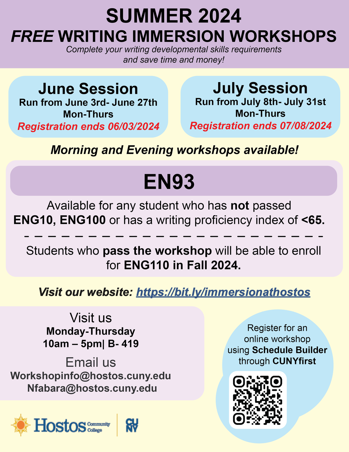 Summer 2024 Workshop Information - Hostos Community College